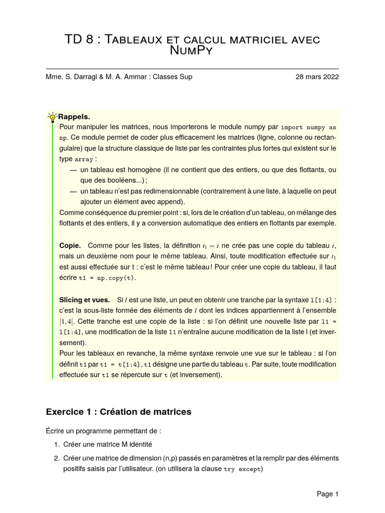 td10 Calcul Matriciel | PDF | Matrice (Mathématiques) | Théories de matrice