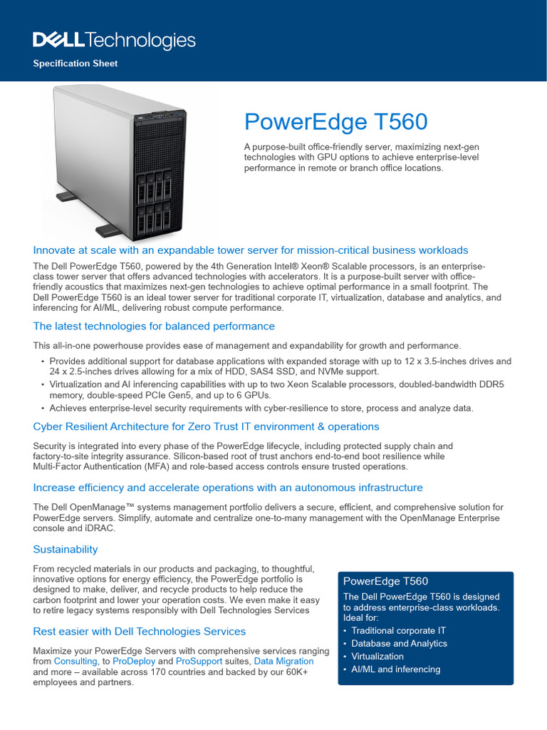 Poweredge t560 Spec Sheet | PDF | Scalability | Solid State Drive