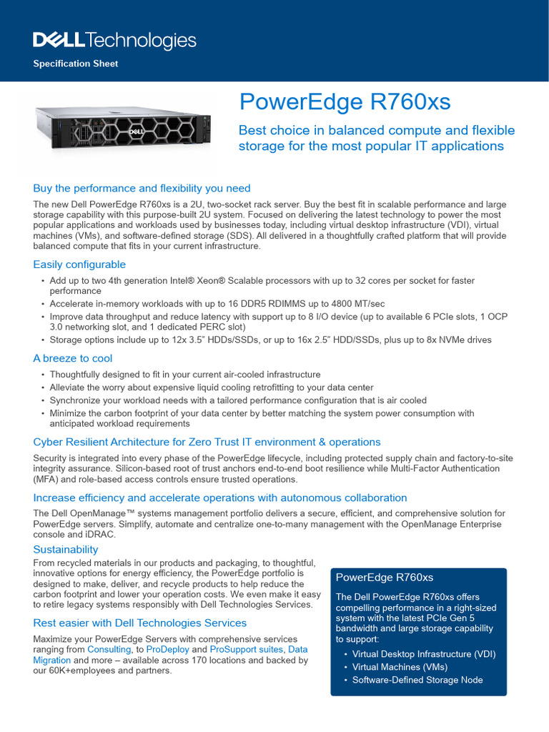 Poweredge r760xs Spec Sheet | PDF | Solid State Drive | Computer Data ...
