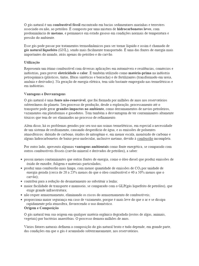O Gás Natural É Um Combustível Fóssil Encontrado em Bacias S | PDF ...