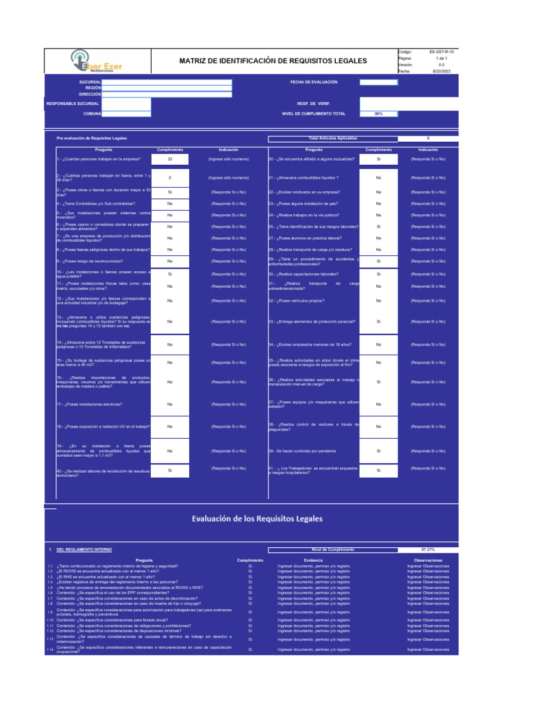 Ee-Sst-R-15 Matriz de Identificacion de Requisitos Legales y Otros Requisitos | Descargar gratis ...