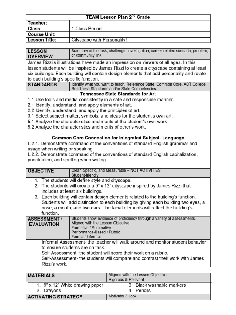 Visual Arts Lesson Plan Template | PDF | Educational Assessment | Teachers