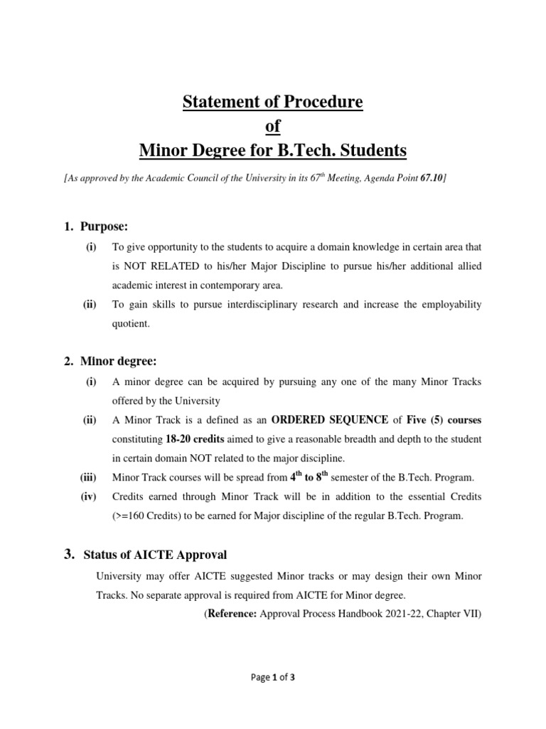 Statement - of - Procedure - SOP - Minor - Degree | PDF