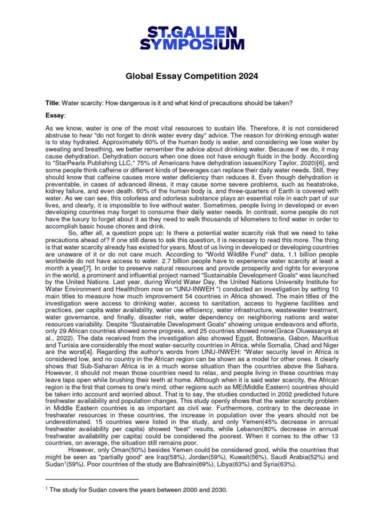 Global Essay Competition Template 2024 | PDF | Water | Water Pollution