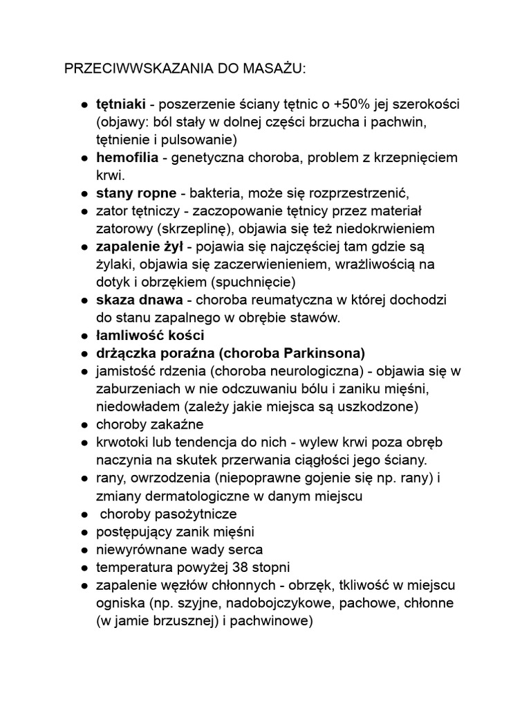 Przeciwwskazania Do Masażu Klasycznego | PDF