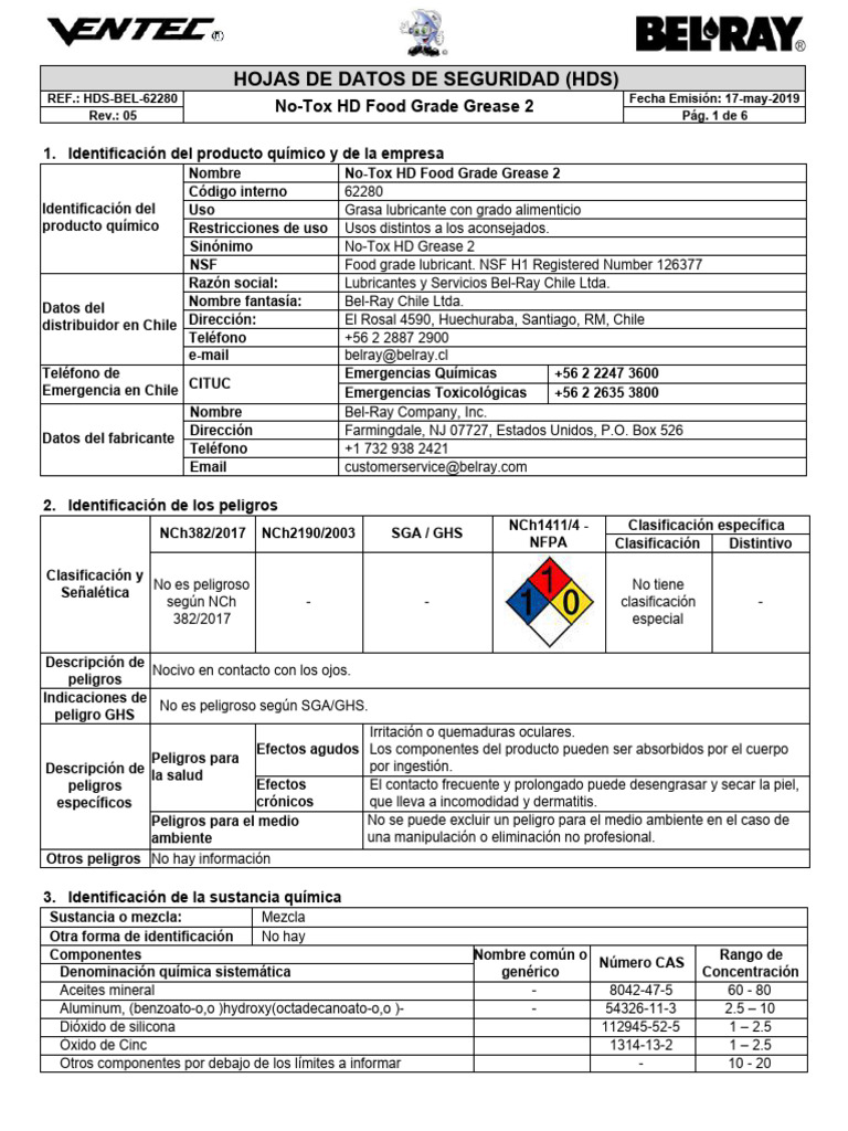HDS-BEL-62280v05 No-Tox HD Food Grade Grease 2-Min | PDF | Agua | Vertedero