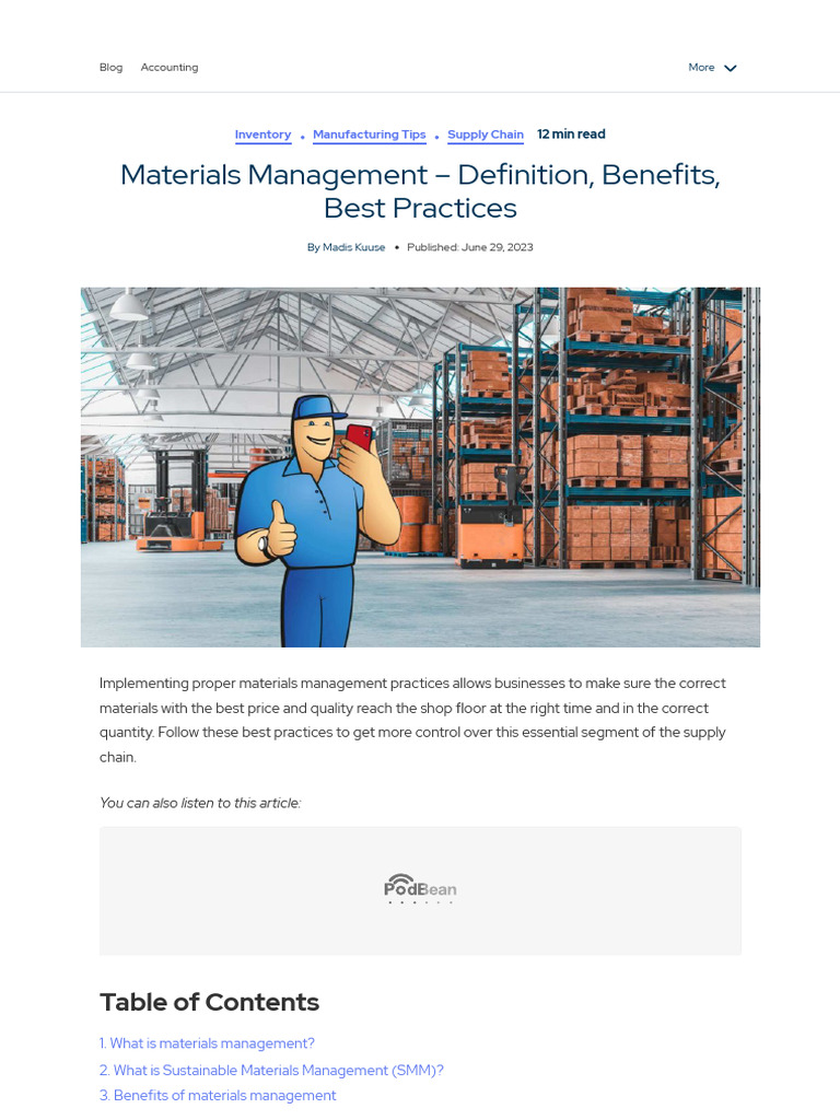 Materials Management: Definition & Benefits | PDF | Inventory | Supply ...