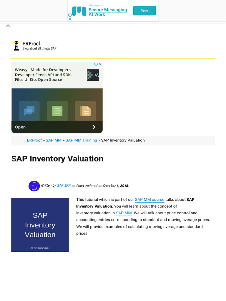 SAP Inventory Valuation Tutorial - Free SAP MM Tra | PDF | Valuation ...