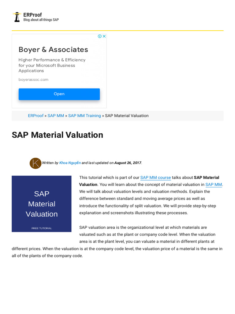 Sap Material Valuation Tutorial Free Sap Mm Trai Pdf Valuation Finance Moving Average