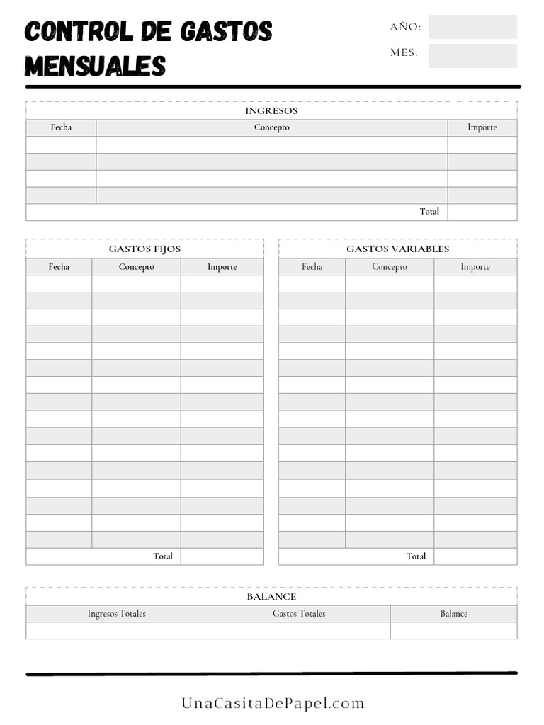 Plantillas Control de Gastos Mensuales | PDF