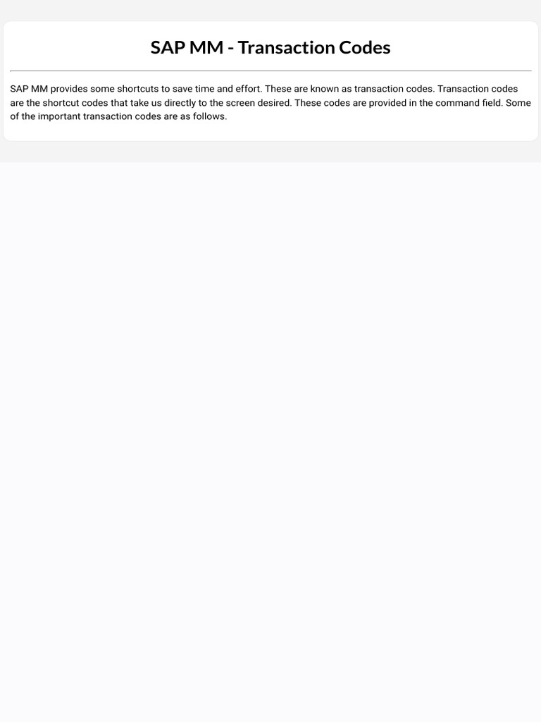 Sap Mm Transaction Codes Pdf