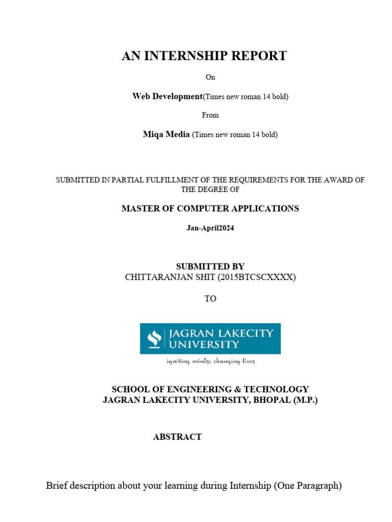 MCA Internship Report on Web Development | PDF | World Wide Web ...