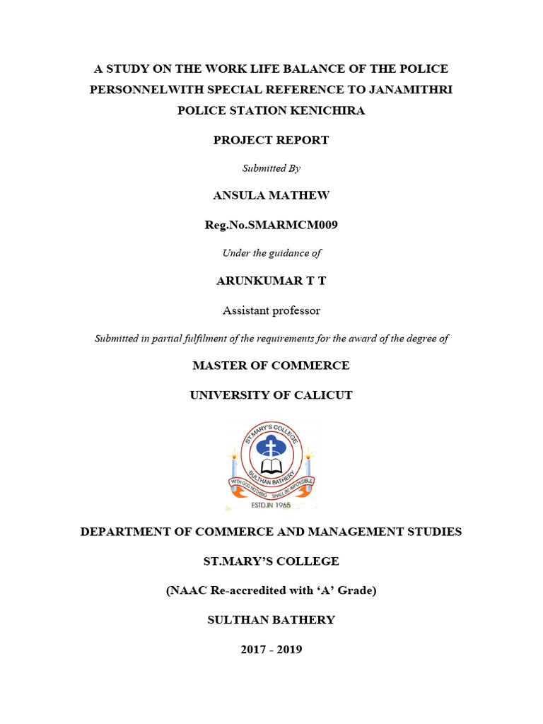 A Study on the Work Life Balance of the Police Staffs With Special ...