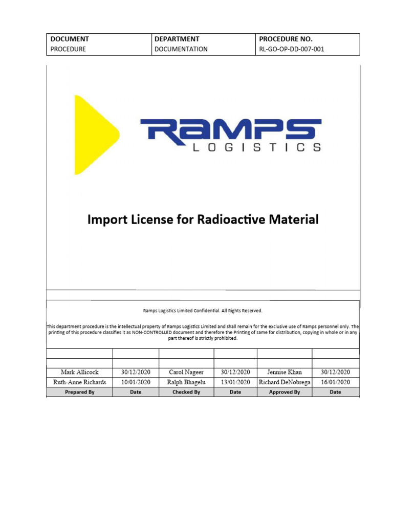 RL-GO-OP-DD-007-001 - Import License For Radioactive Material | PDF ...