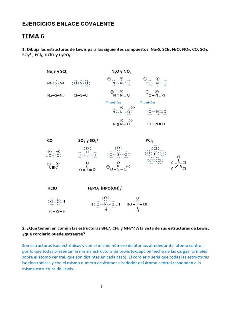 Ejerciicos Enlacea Covalente | Descargar gratis PDF | Polaridad química | Enlace químico