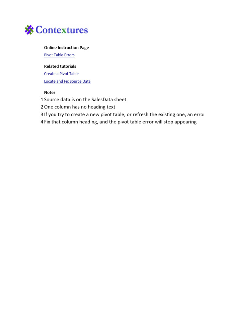 Pivot Table Errors Pdf Computing