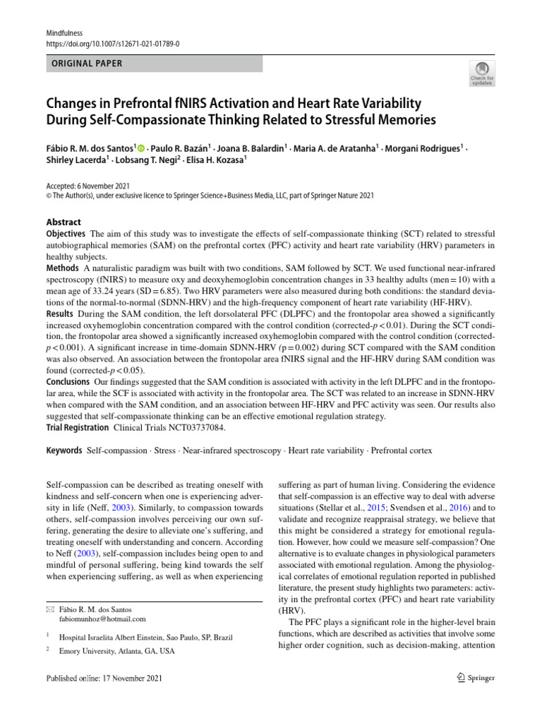 Self-Compassion, PFC Activity, and HRV | PDF | Prefrontal Cortex | Hemoglobin