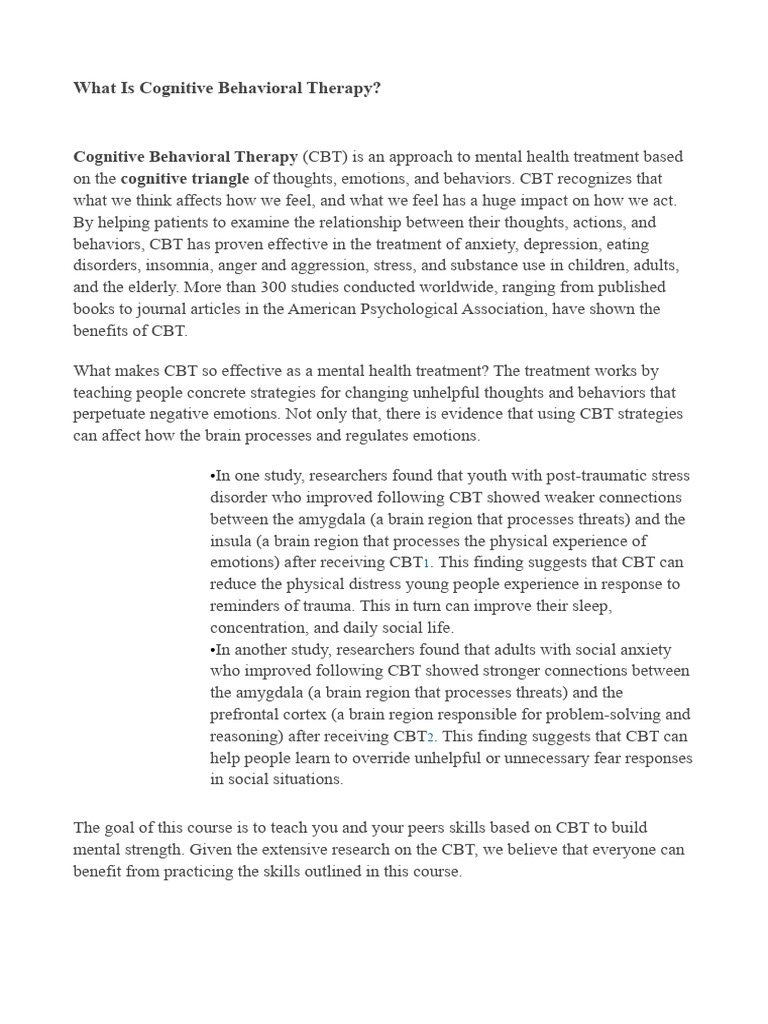 What is Cognitive Behavioral Therapy | PDF | Cognitive Behavioral Therapy | Psychotherapy