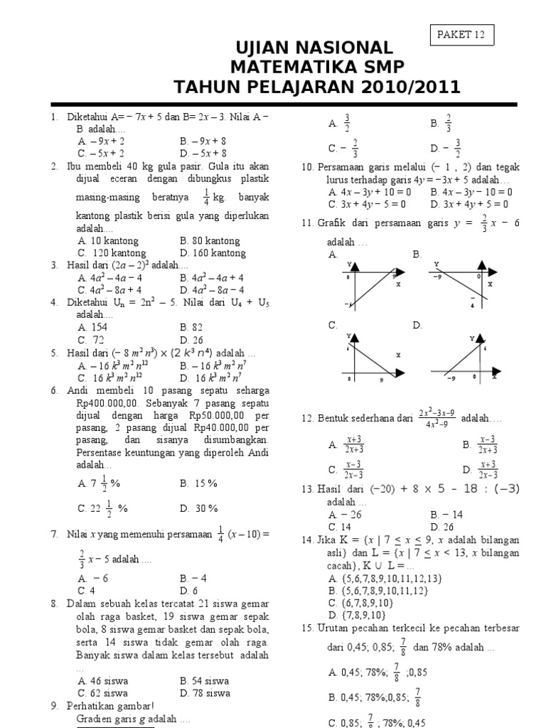 Soal Un Matematika Smp - Homecare24