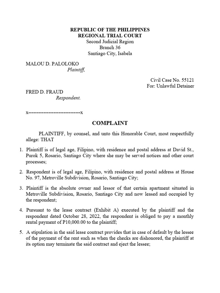Complaint - Unlawful Detainer | PDF | Lease | Lawsuit