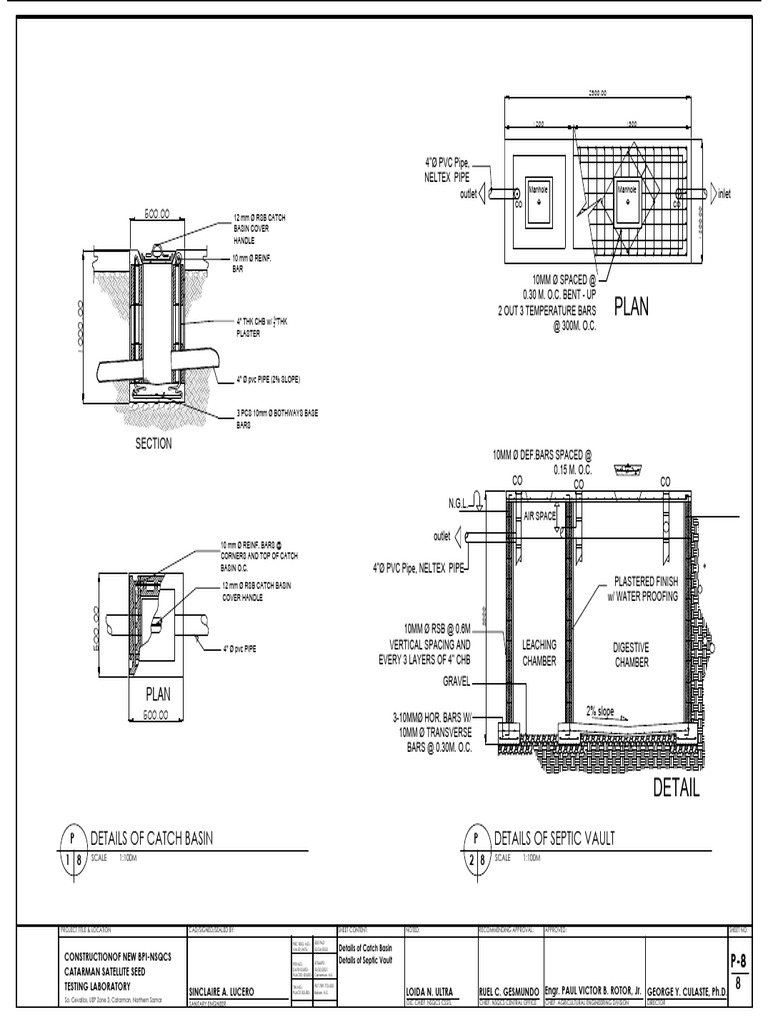 Details of Catch Basin Details of Septic Vault: Section | PDF | Civil ...
