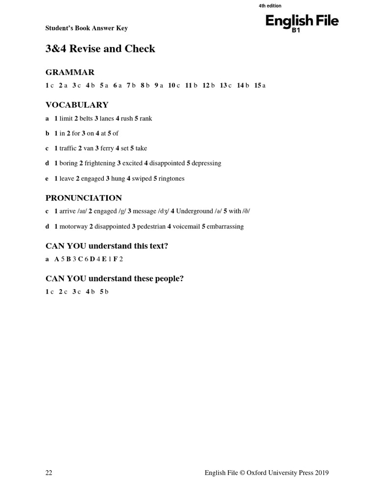 English File 3&4 Answer Key | PDF