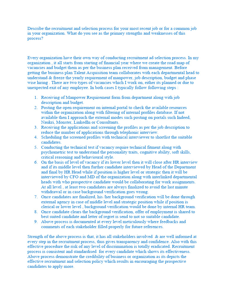 Recruitment and Selection Process Overview | PDF | Recruitment | Industrial And Organizational ...
