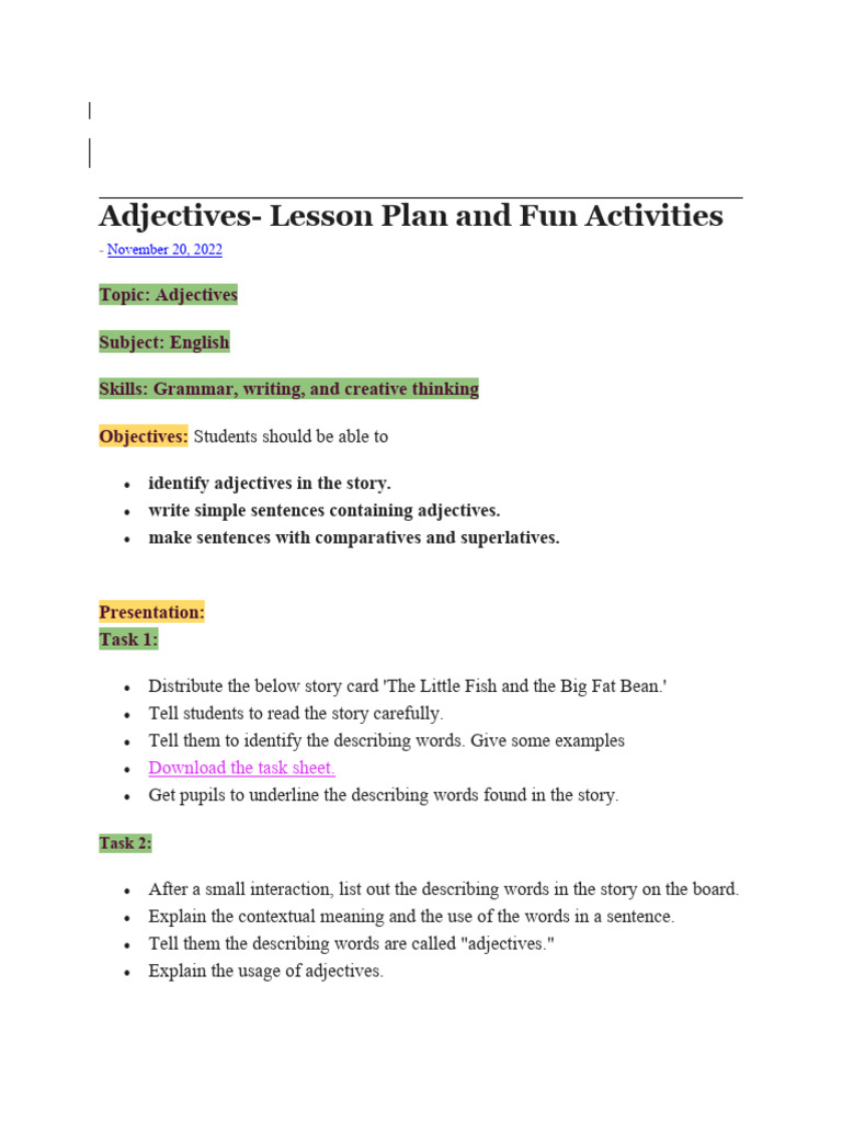 Creative Teaching Ideas | PDF | Adjective | Lesson Plan
