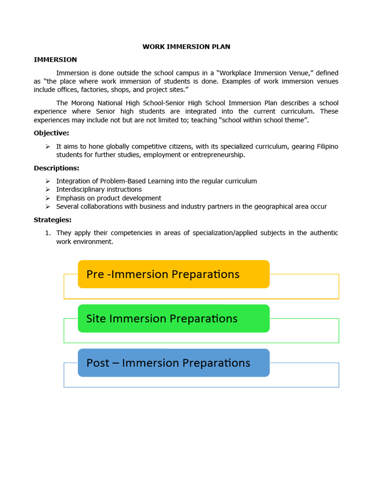 Work Immersion Plan Moa | PDF | Simulation | Legal Liability