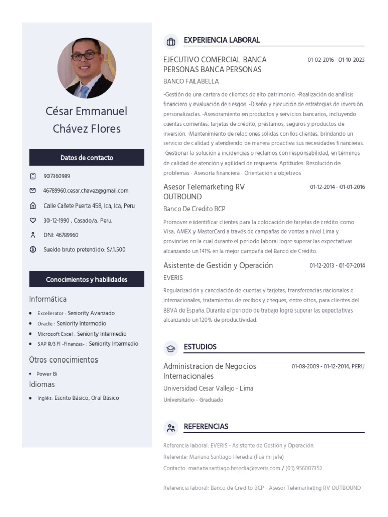 Curriculum Vitae Cesar Chavez | PDF | Bancos | Tarjeta de crédito