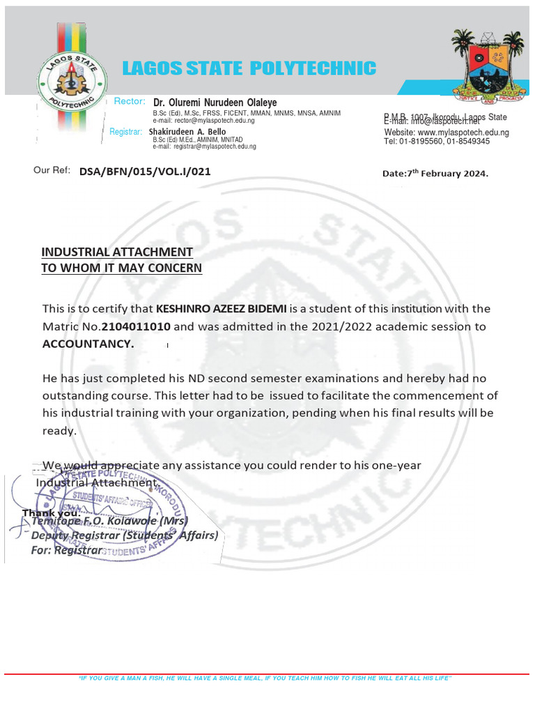 Azeez Bidemi It Letter | PDF