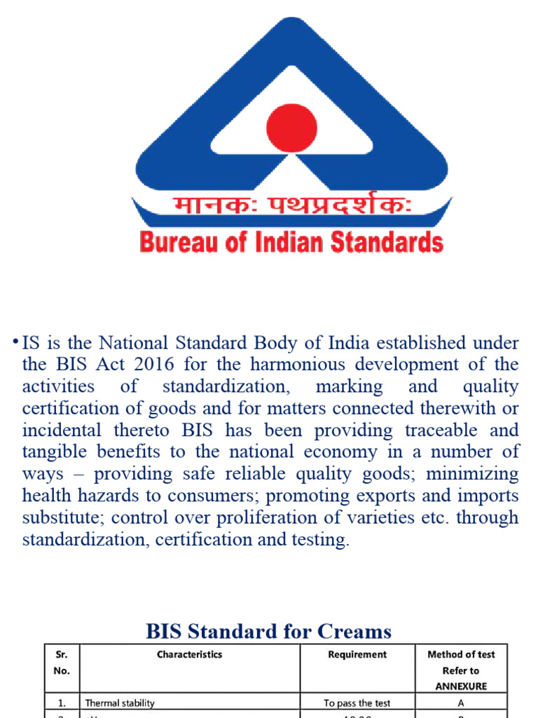 BIS Standards for Skin Creams | PDF