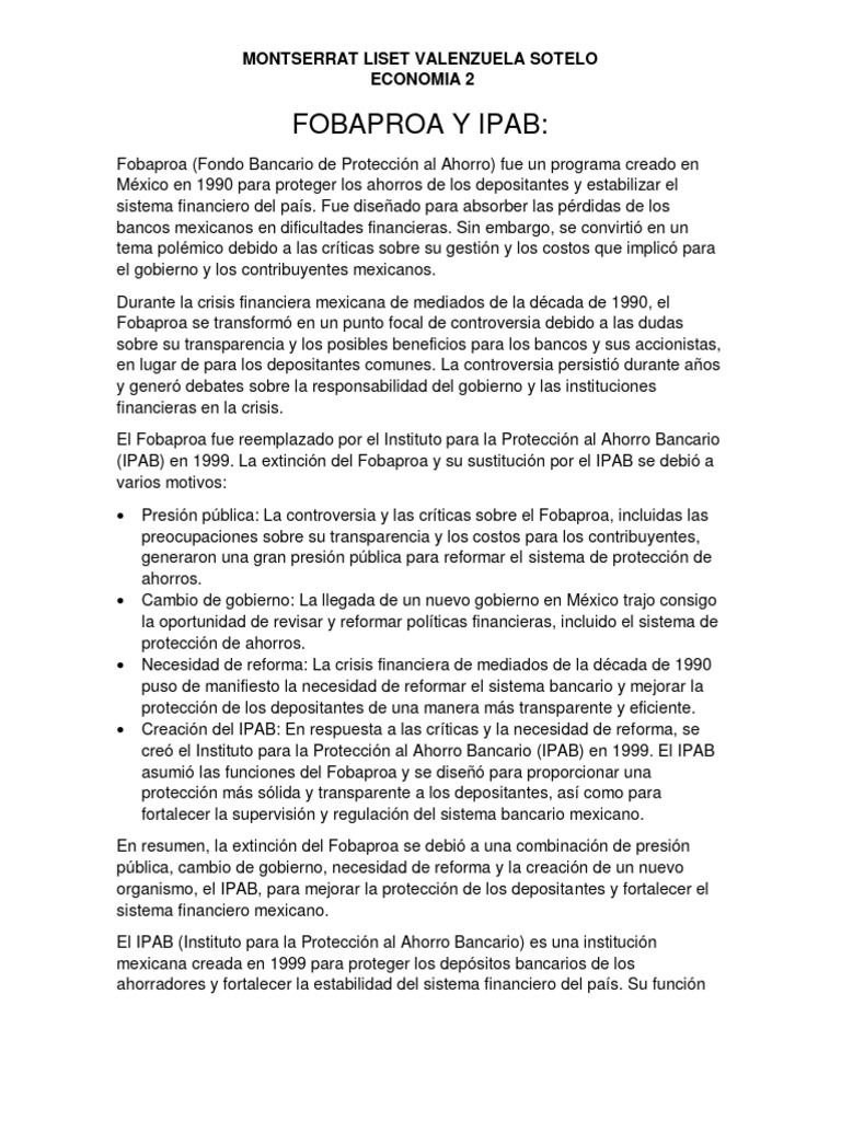 Fobaproa y Ipab - VSML | PDF | Bancos | Economias