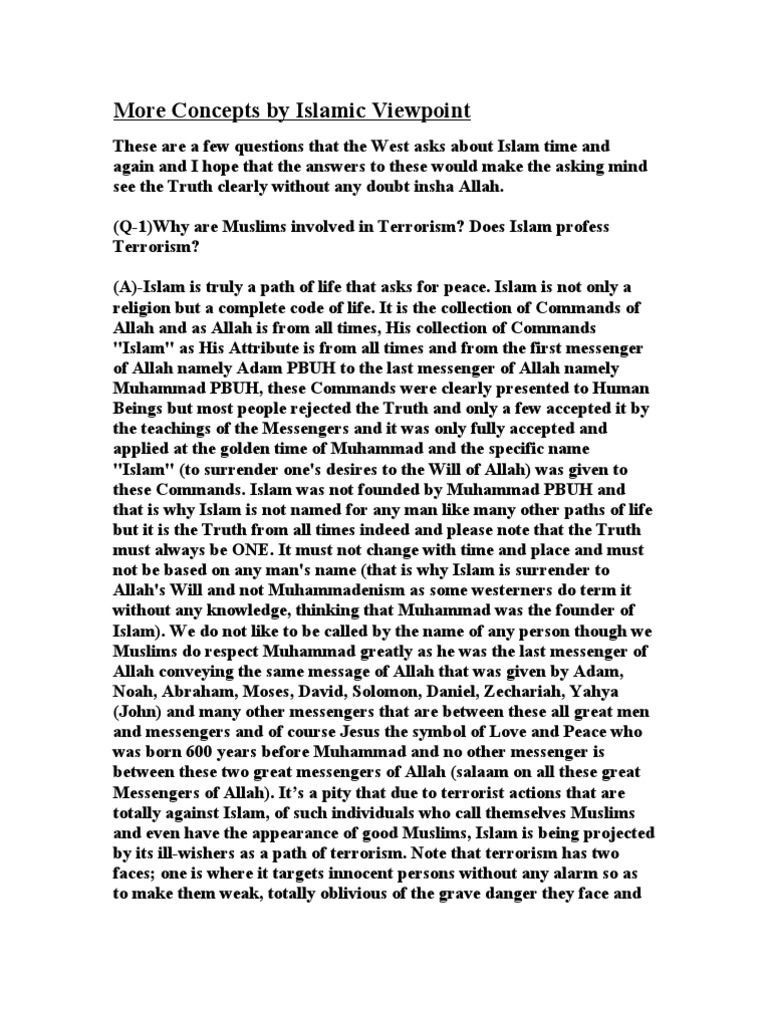 The Islamic Viewpoint | PDF | Prophets And Messengers In Islam | Hijab