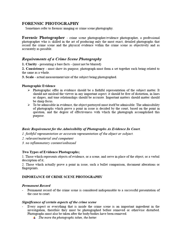 FORENSIC PHOTOGRAPHY Reference | PDF | Crime Scene | Vision