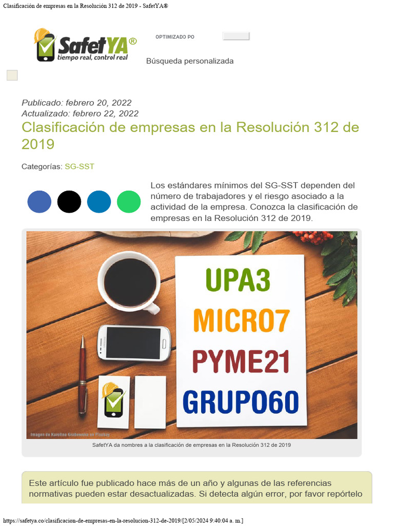 Clasificación de Empresas en La Resolución 312 de 2019 - SafetYA® | PDF | Pequeñas y medianas ...