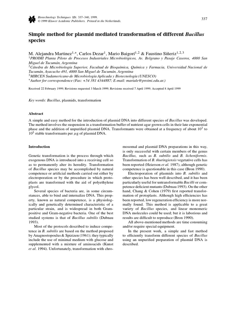 Simple Method For Plasmid Mediated Trans | PDF | Transformation ...