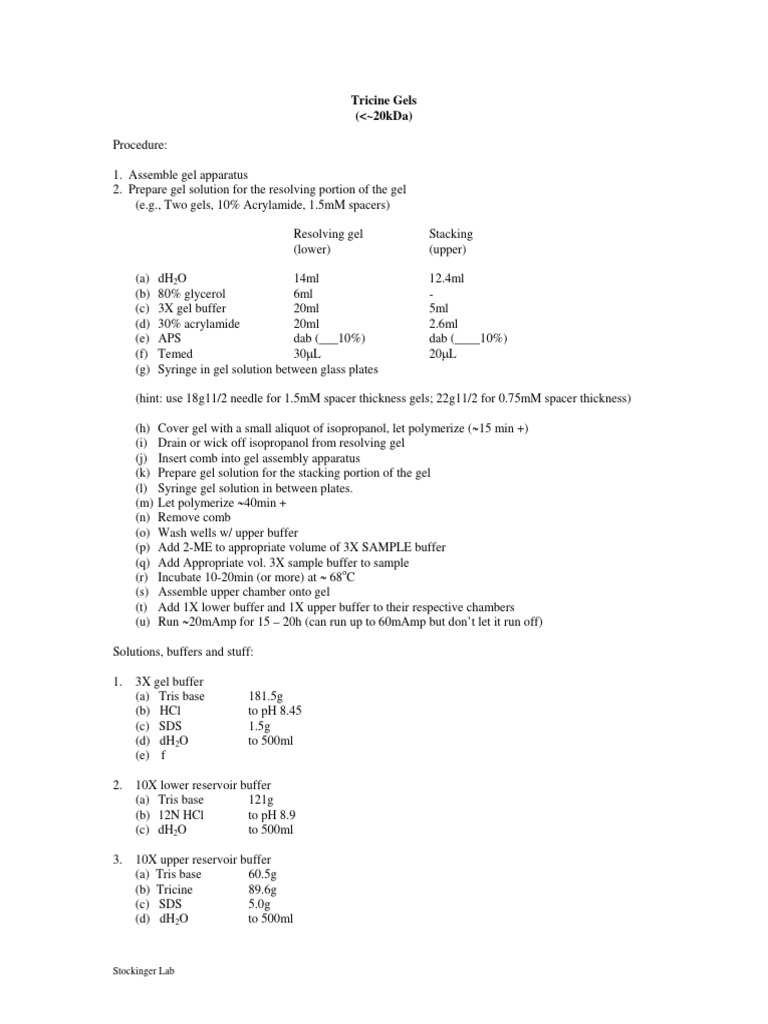 Tricine Gel Preparation Guide | PDF