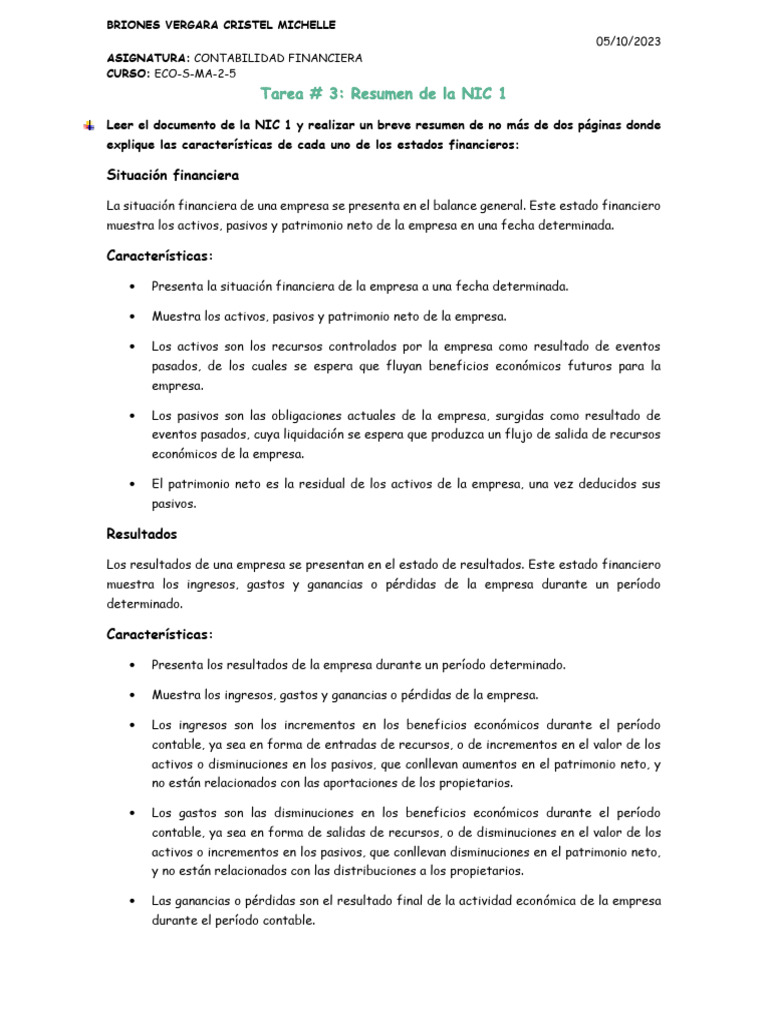 Tarea 3 NIC1 | Descargar gratis PDF | Contabilidad | Estado financiero