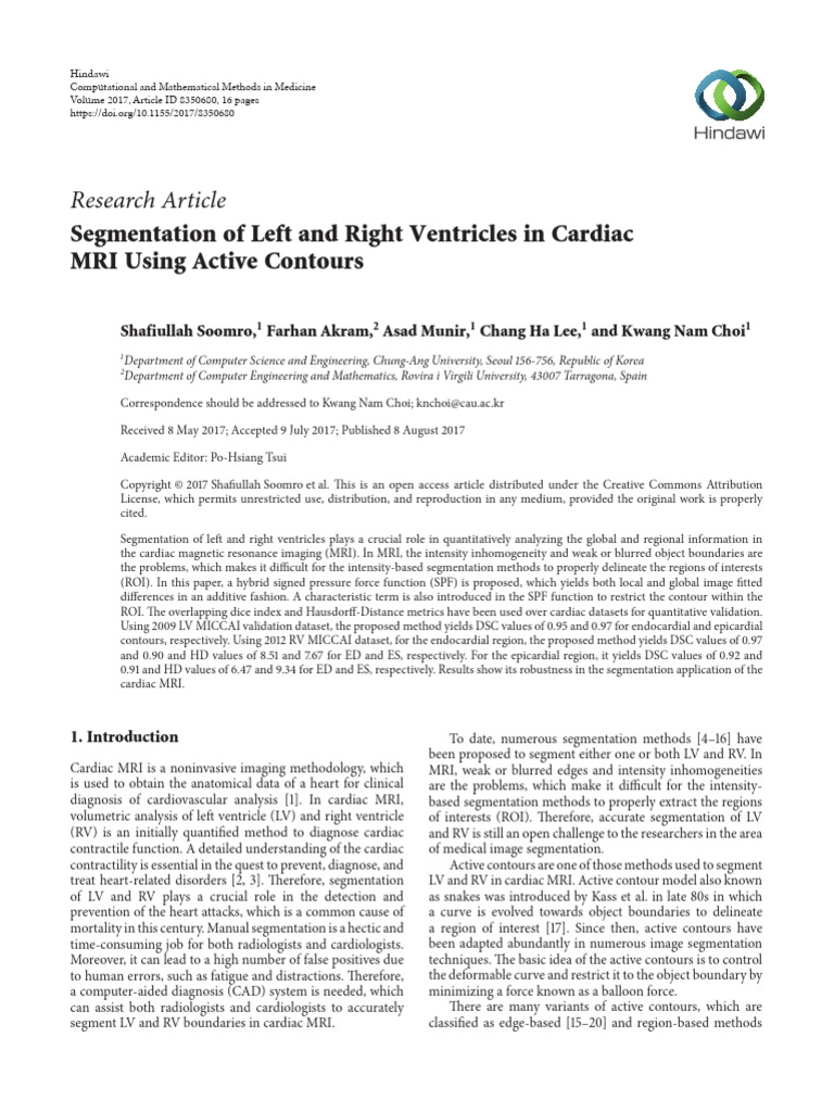 Segmentation of Left and Right Ventricles in Cardiac MRI Using Active Contours | PDF | Image ...