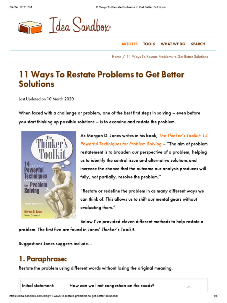 11 Ways To Restate Problems To Get Better Solutions | PDF | Outsourcing ...