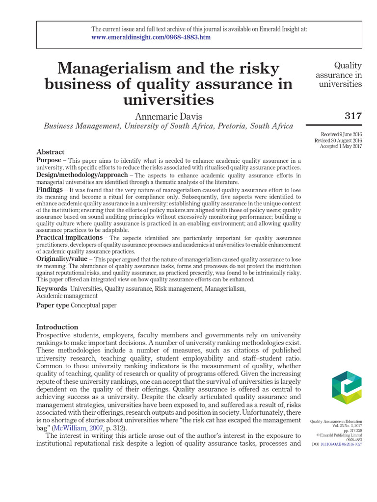 Managerialism and The Risky Business of Quality Assurance in ...