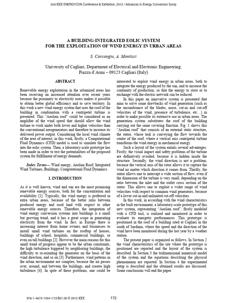 A Building-Integrated Eolic System For The Exploitation of Wind Energy in Urban Areas | PDF ...