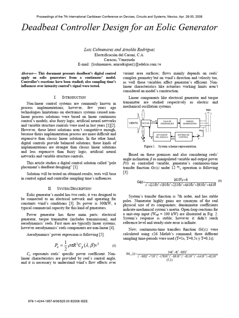 Deadbeat Controller Design For An Eolic Generator: Luis Colmenares and ...
