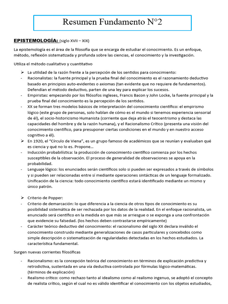 Resumen Fundamento 2 | Descargar gratis PDF | Conocimiento | Teoría