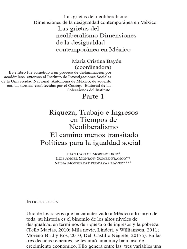 Las Grietas Del Neoliberalismo. Dimensiones de La Desigualdad ...