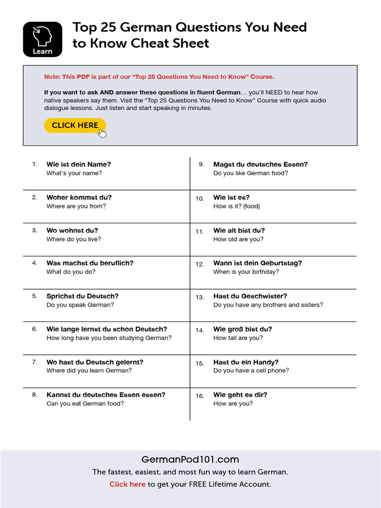 Top 25 Essential German Questions | PDF