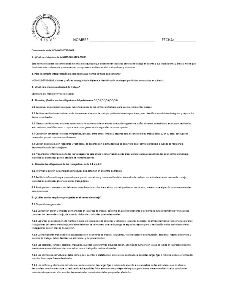 CUESTIONARIO NOM - 001 STPS | PDF | Escalera