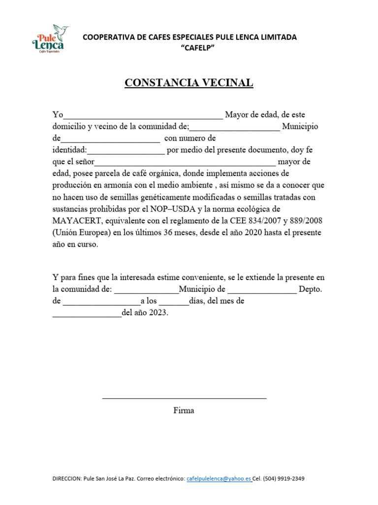 Constancia Vecinal 2023 | PDF