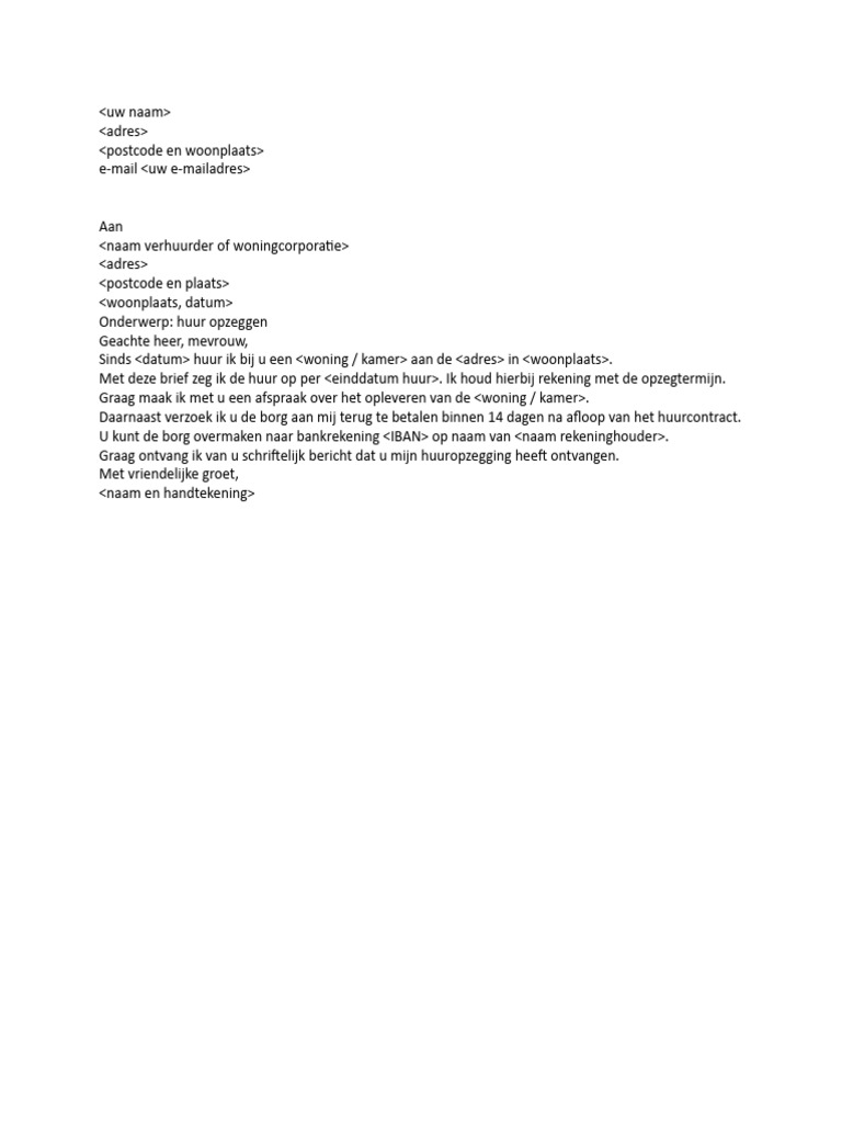 Voorbeeldbrief Huur Opzeggen 7f17631150 | PDF